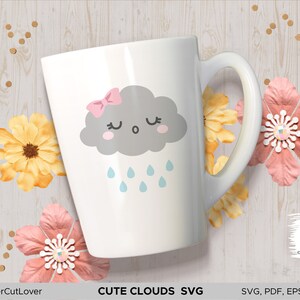 32 Cute Cloud With Bow Svg Cloud Mood PNG Colorful Rain Drops Baby ...