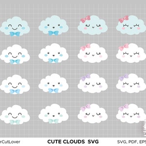 32 Cute Cloud With Bow Svg Cloud Mood PNG Colorful Rain Drops Baby ...