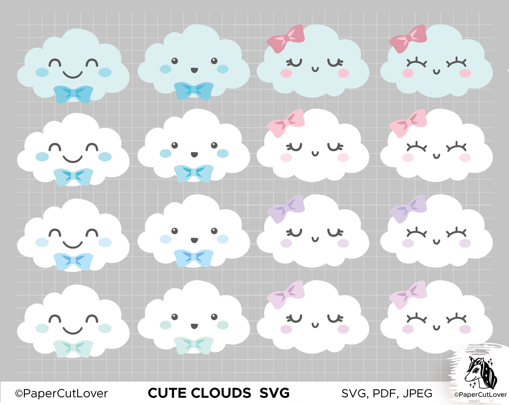 32 Cute Cloud With Bow Svg Cloud Mood PNG Colorful Rain Drops Baby ...
