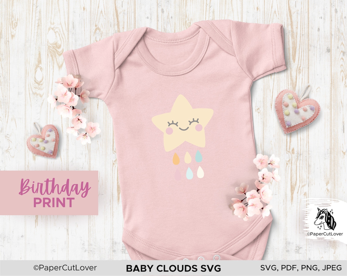 Baby Cloud Moon Svg Baby Star Svg Colorful Rain Drops Svg Baby | Etsy