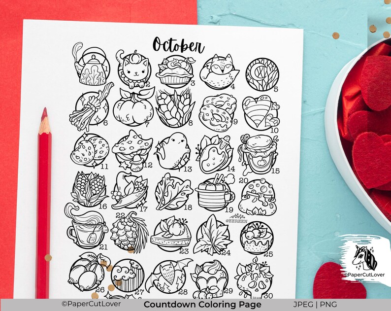 October Countdown Coloring Page Printable Calendar to Color Halloween ...