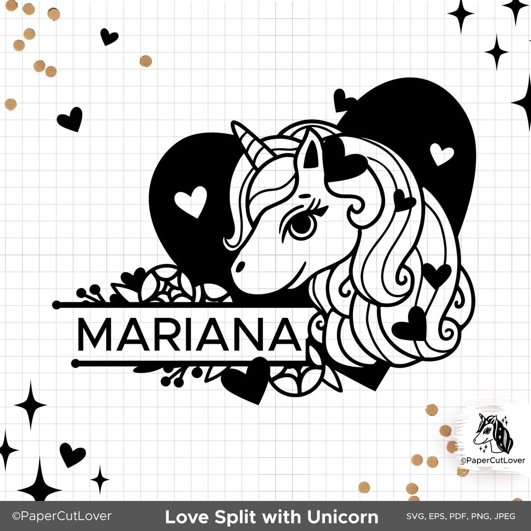 Heart Unicorn Split Monogram Frame Svg Love Svg Cute Unicorn Monogram