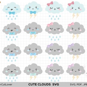 32 Cute Cloud With Bow Svg Cloud Mood PNG Colorful Rain Drops Baby ...
