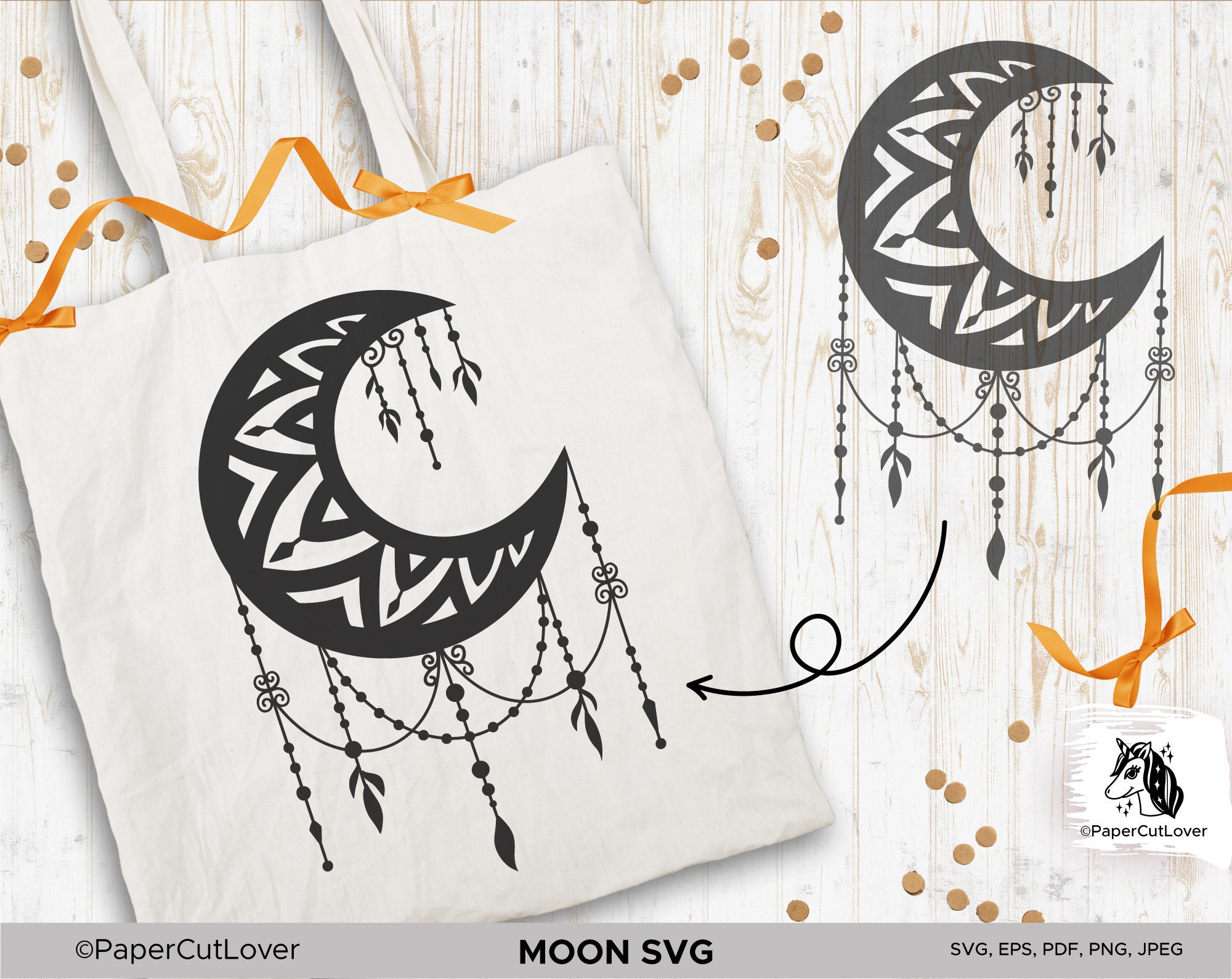Moon SVG Crescent Moon SVG Half Moon Paper Cut Boho Svg Coloring Page ...