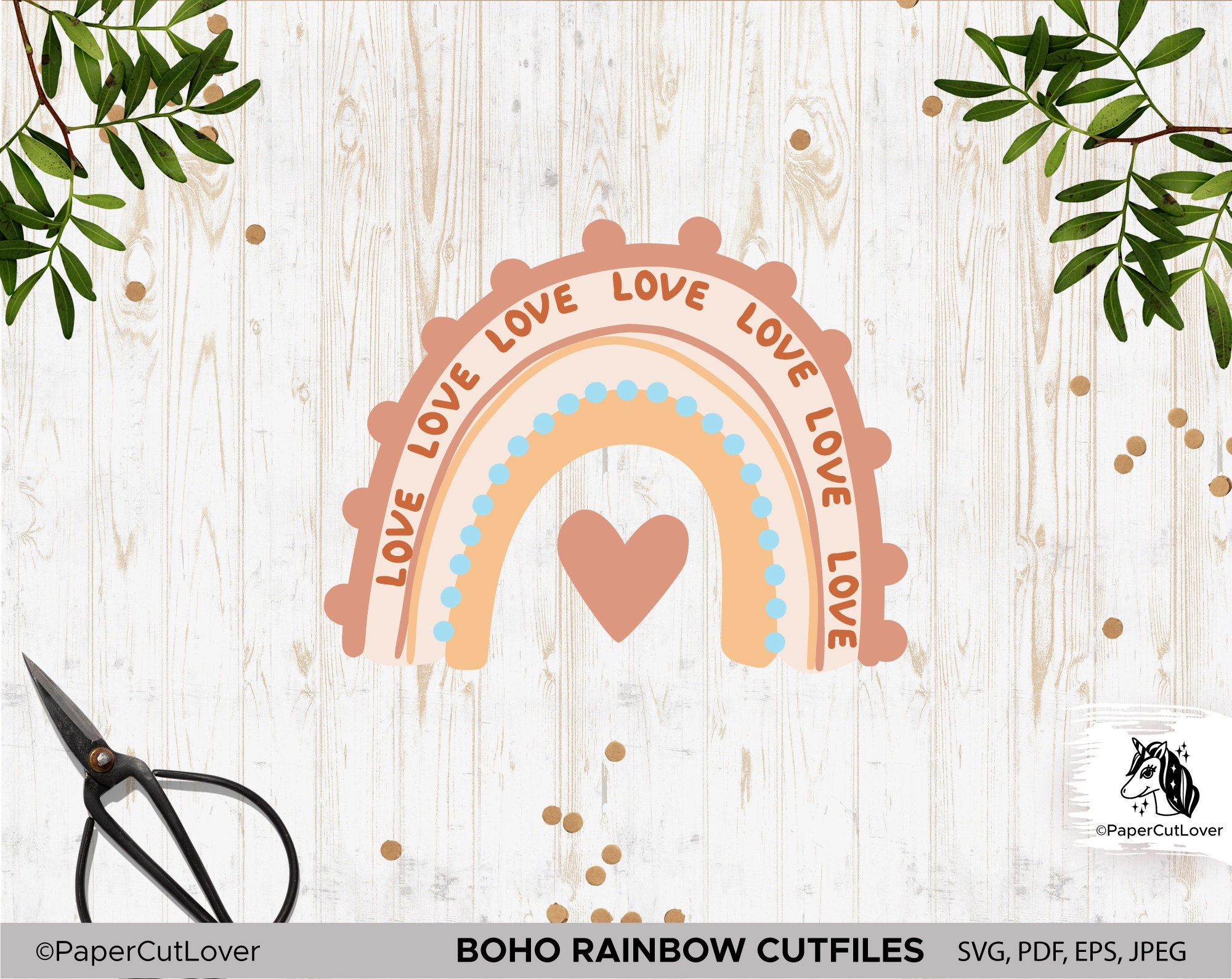 Boho Rainbow Clipart, 12 Pastel Rainbow Svg, Rain Rainbow With Heart ...