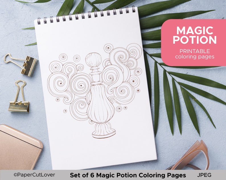 Magical Potions Line Art Fairytale Bottles Mystic Coloring Page Set ...