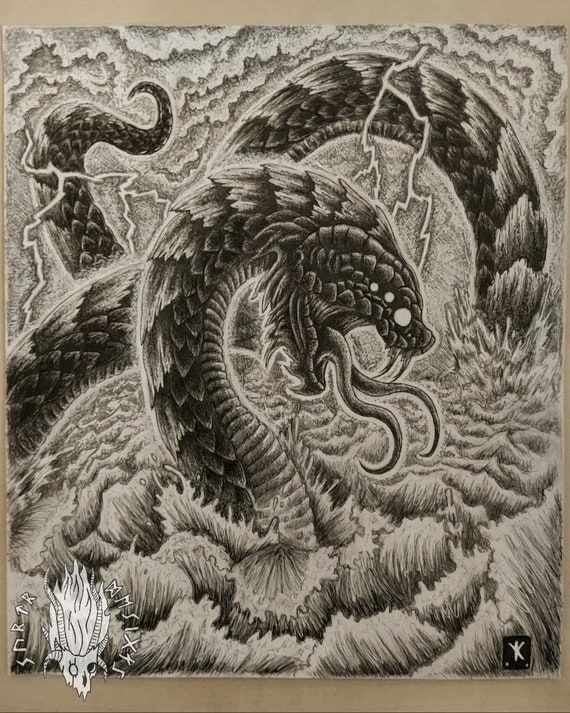 Jormungandr Emerging from the Sea at Ragnarok High Quality | Etsy