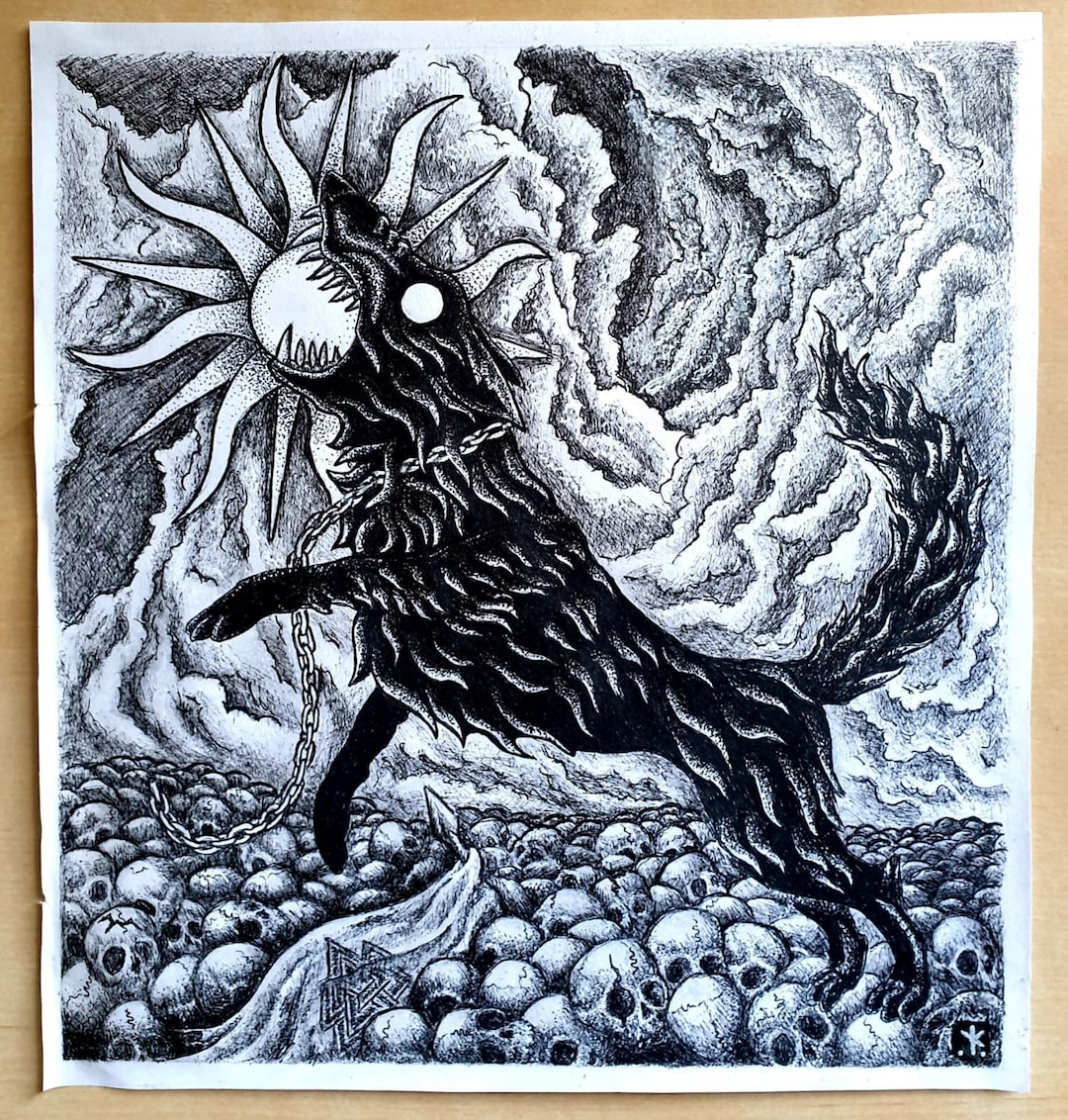 Fenrir Devouring the Sun at Ragnarok High Quality Print Wolf Viking ...