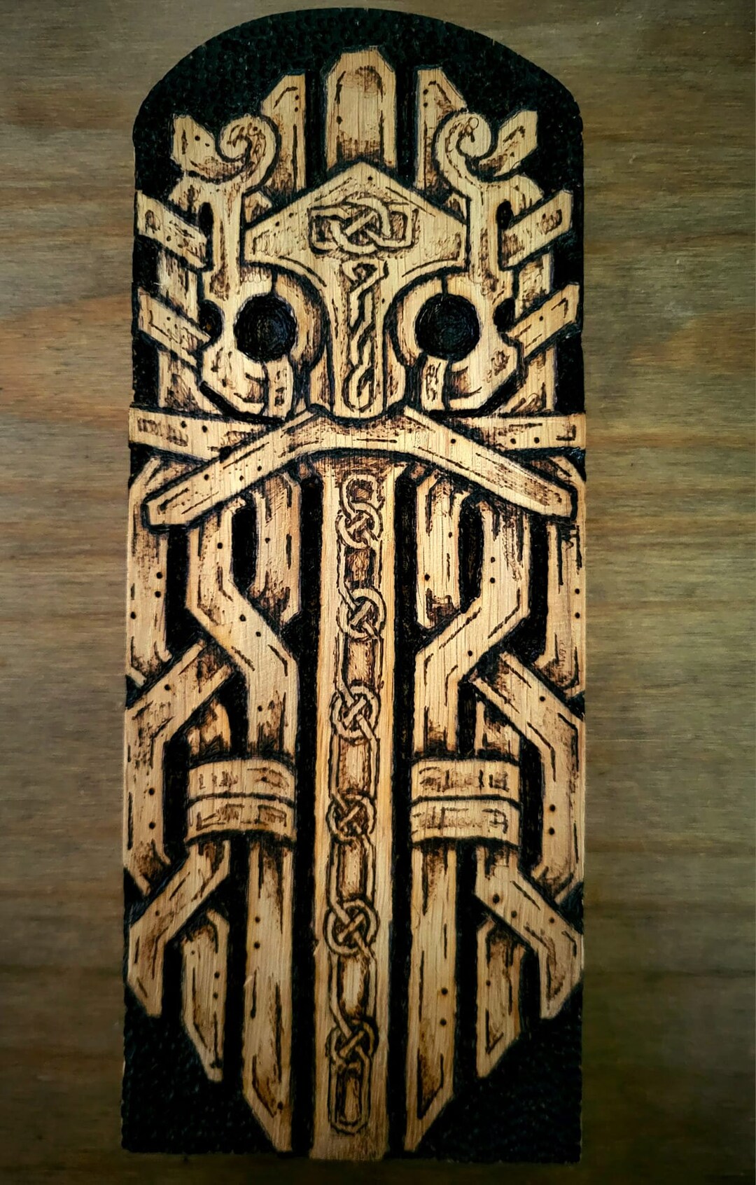 Thor God Post Runes Knotwork Celtic Style Viking Art Norse Pagan Wooden ...