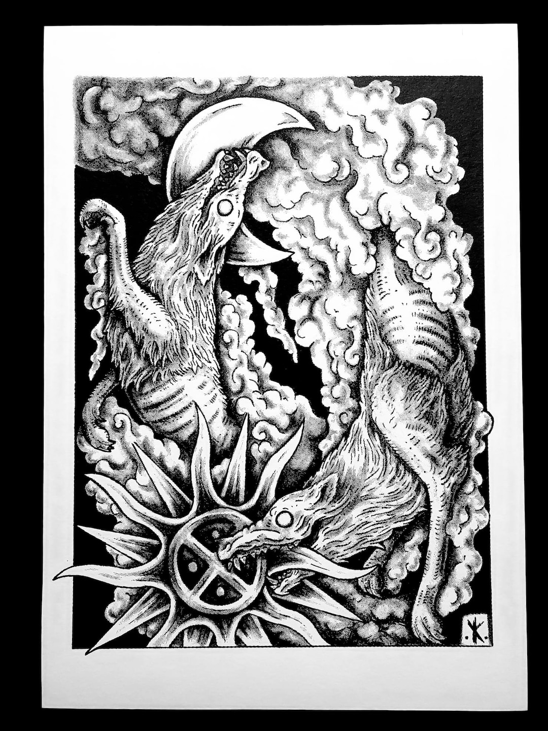 Skoll and Hati Chasing Chariots Sun Moon High Quality Print Wolves Wolf ...