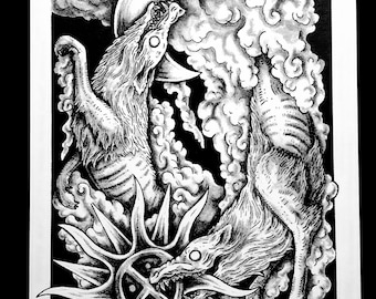 Wolf Chasing the Moon - Etsy