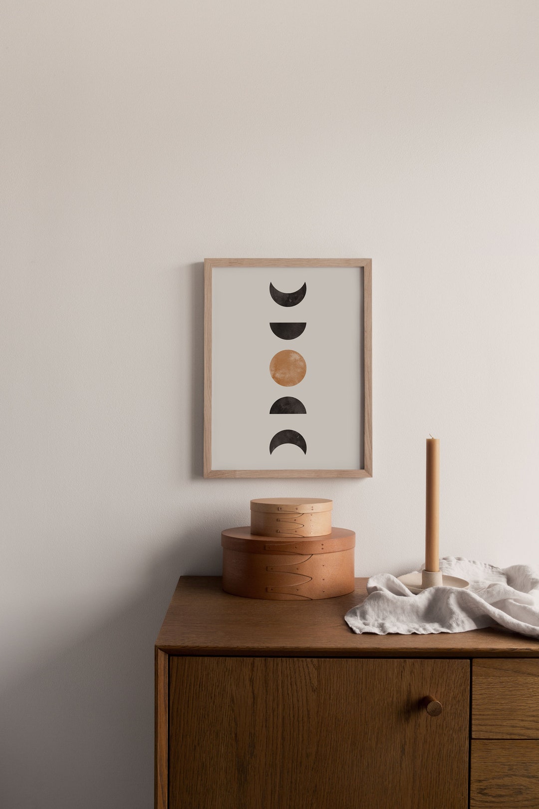 Moon Phases Boho Mid Century Wall Art Print, Neutral Abstract Geometric ...