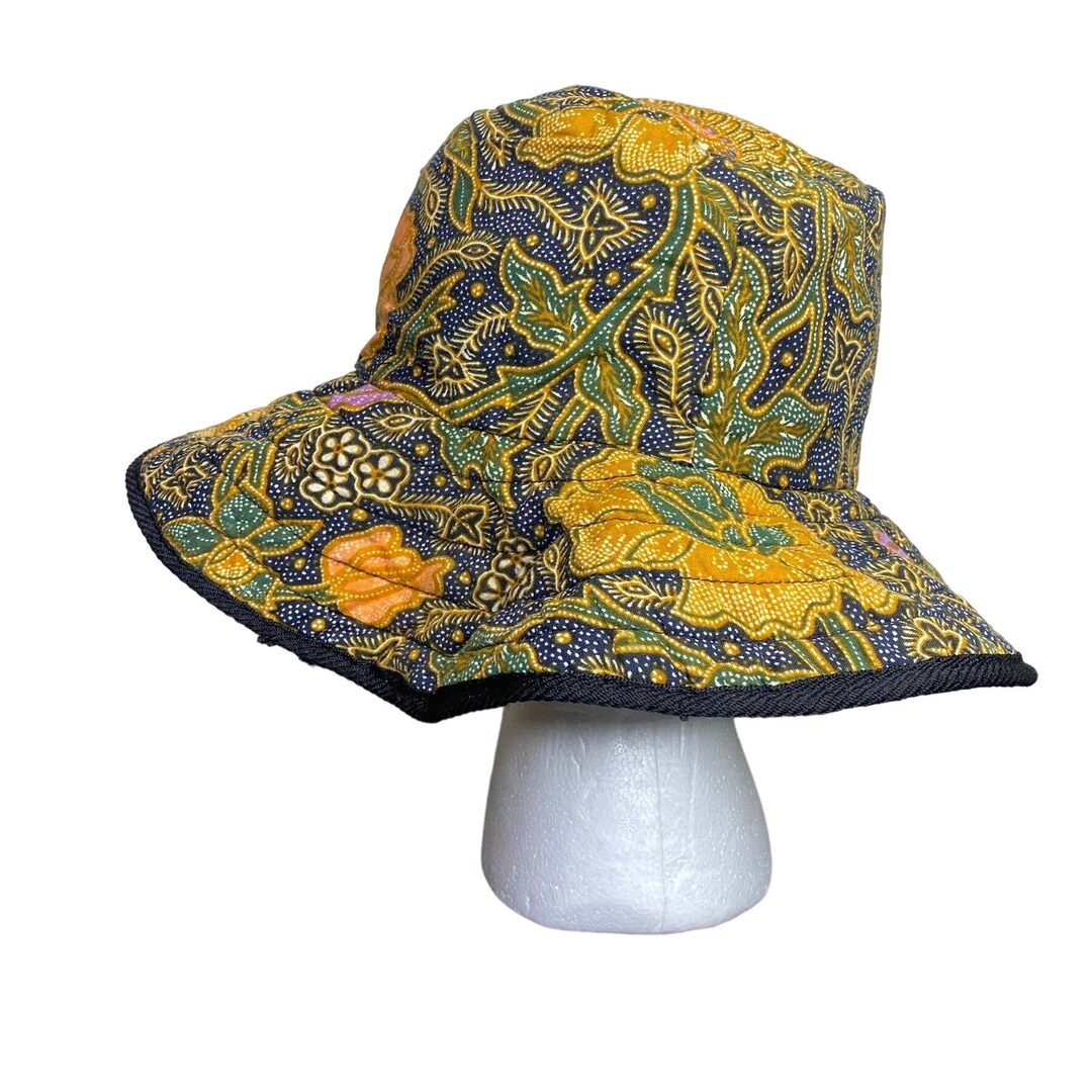 Vintage Handmade Quilted Batik Print Bucket Hat, 100% Cotton, Made in ...