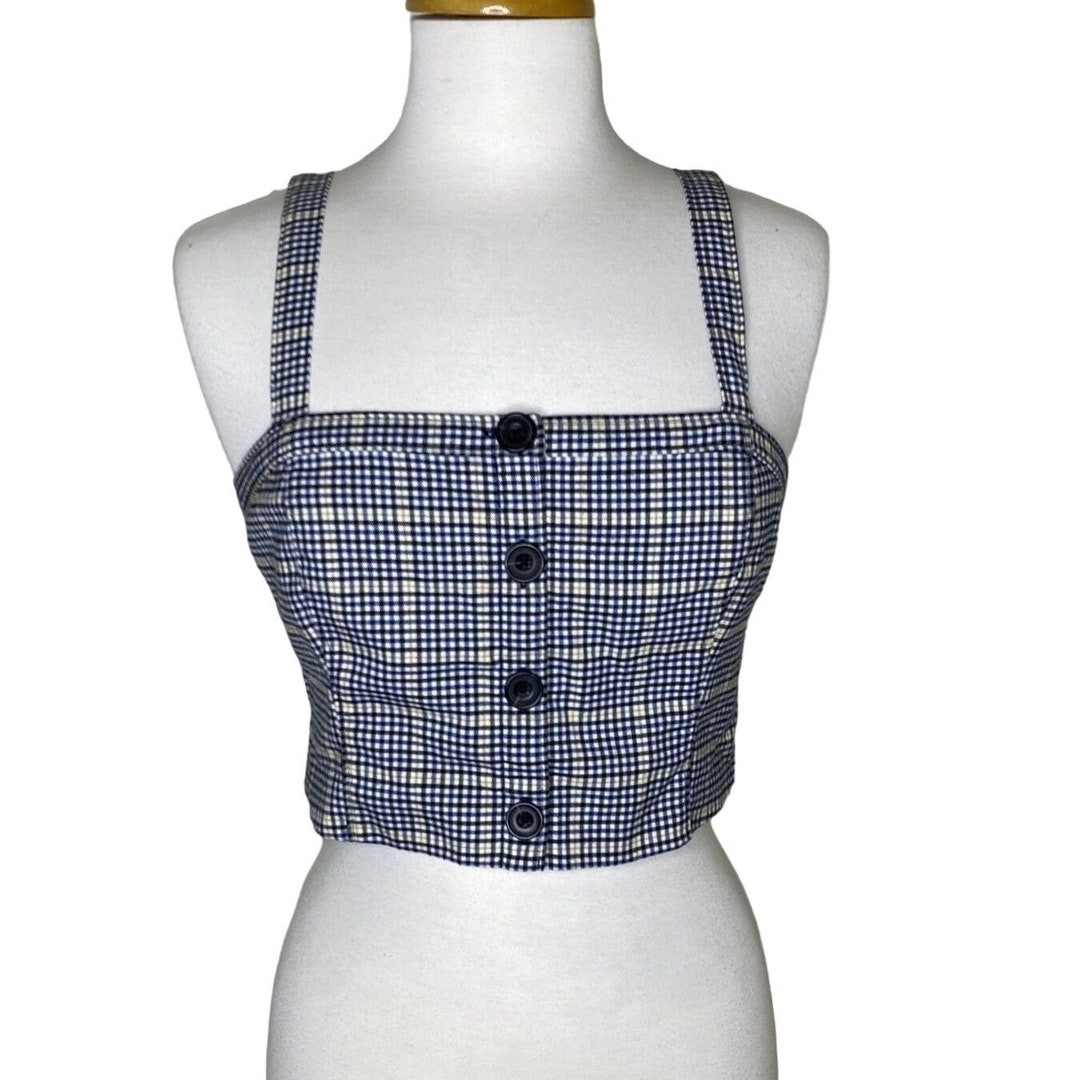Y2K Abercrombie & Fitch Check Print Button-up Cropped Tank Top, Smocked ...