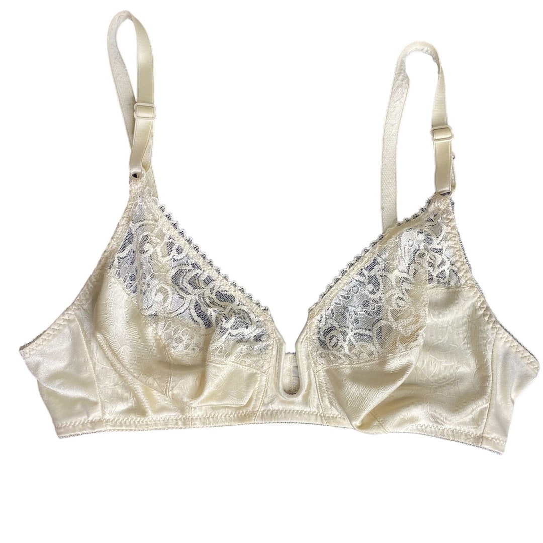 Vintage 60s 70s Ivory Satin& Lace Bralette Bra, Sexy, Unlined, Size XS ...