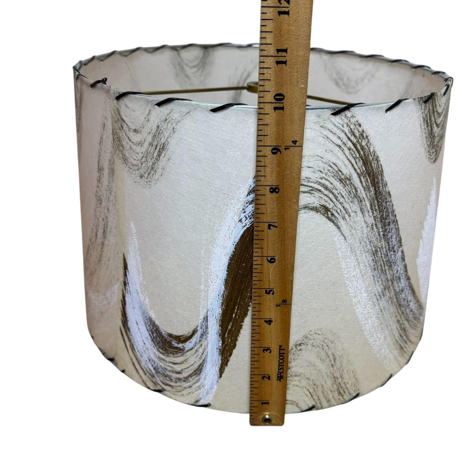 Vintage MCM Fiberglass Barrel Lampshade, Gold Swirls, Saddle Stitch ...
