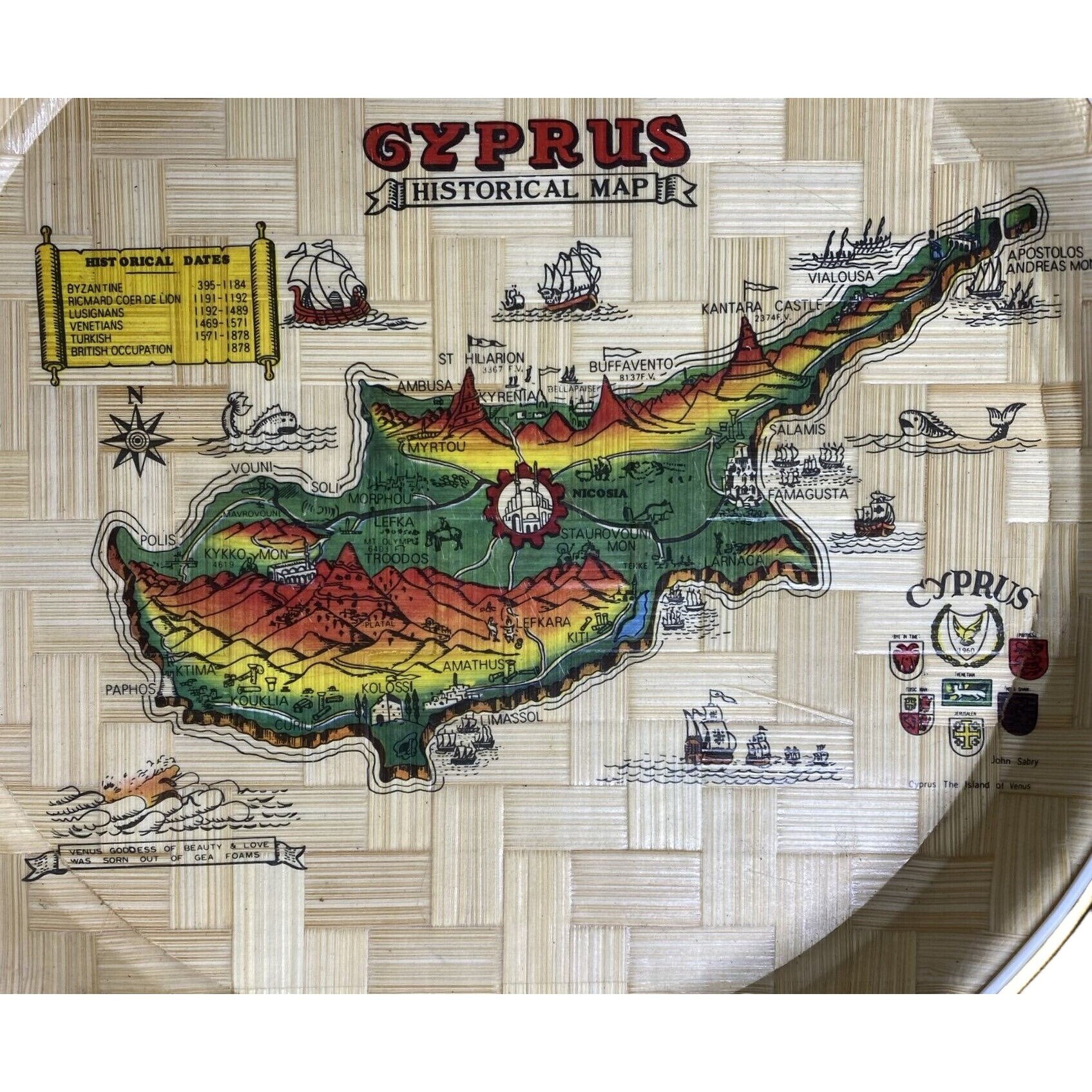 Kitschy Vintage Cyprus Bamboo Plates Wall Decor, Souvenir, Travel ...