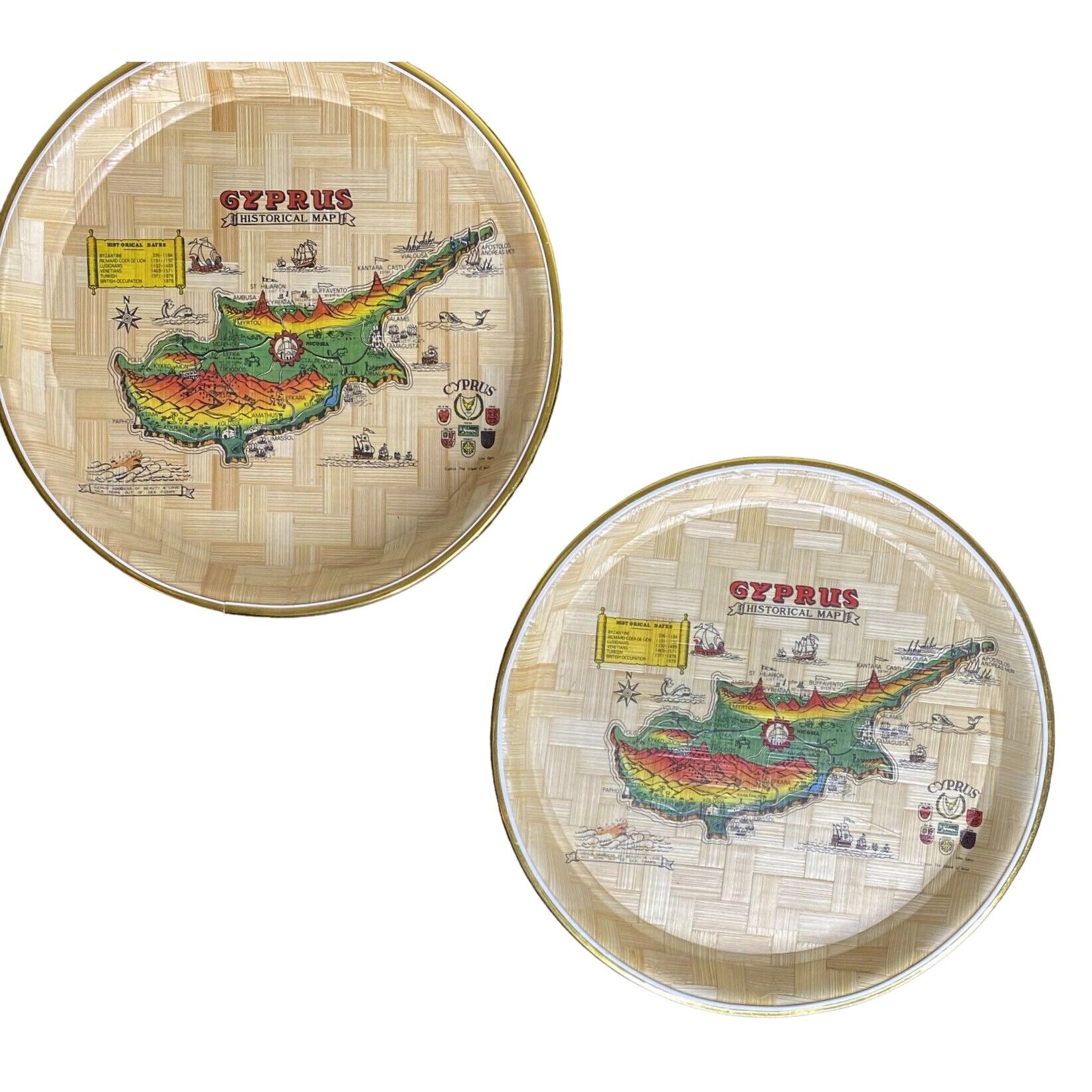 Kitschy Vintage Cyprus Bamboo Plates Wall Decor, Souvenir, Travel ...