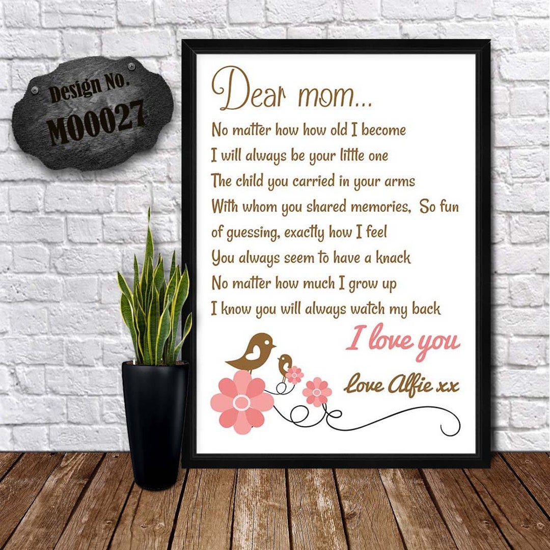 Dear Mom – Personalised Mom Poem – Mummy Keepsake, Greeting Card ...