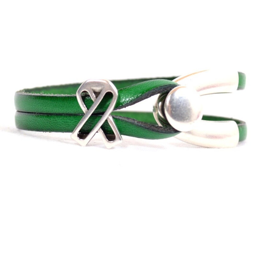 Kidney Cancer Awareness Bracelet - Dark Kelly Green 5mm Flat Leather ...