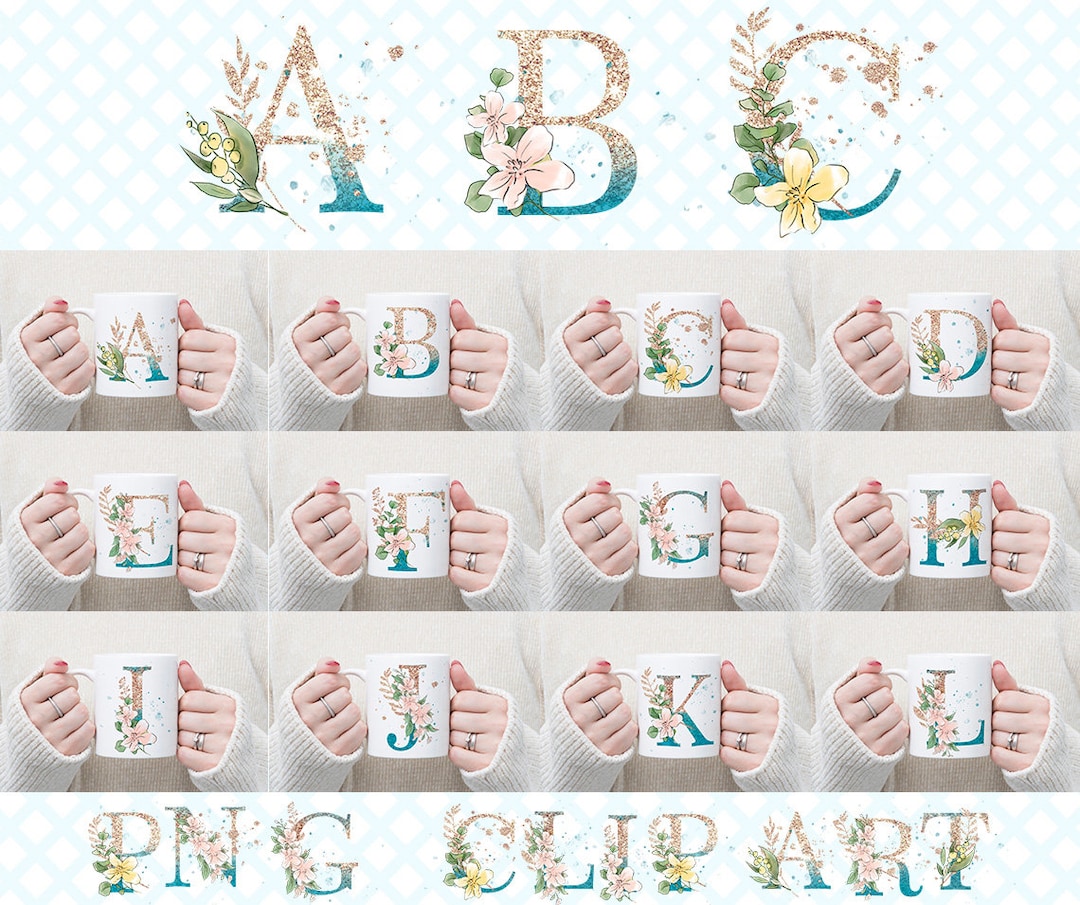 Alphabet Letters PNG Bundle, Watercolor Floral Alphabet, Floral ...
