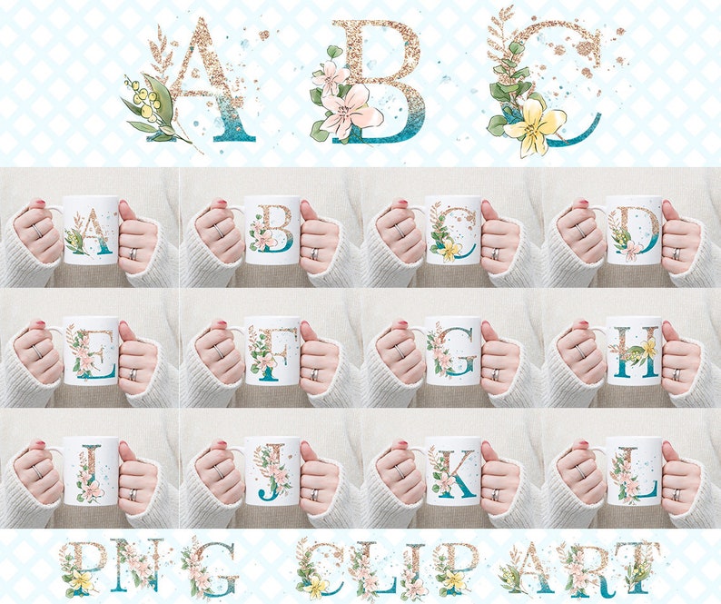 Alphabet Letters PNG Bundle Watercolor Floral Alphabet - Etsy