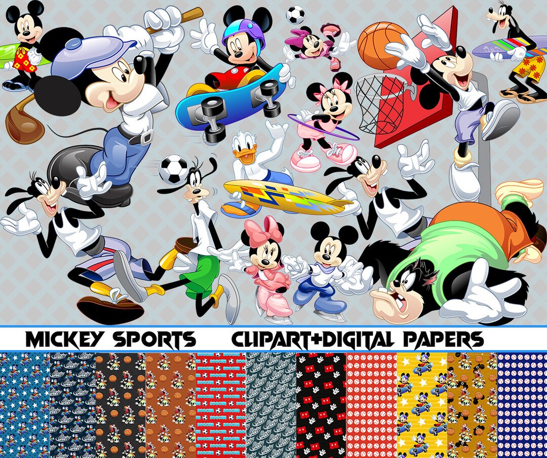 Sport Mickey Clipart Bundle, Cartoon Sport Png, Mickey Football Clipart ...