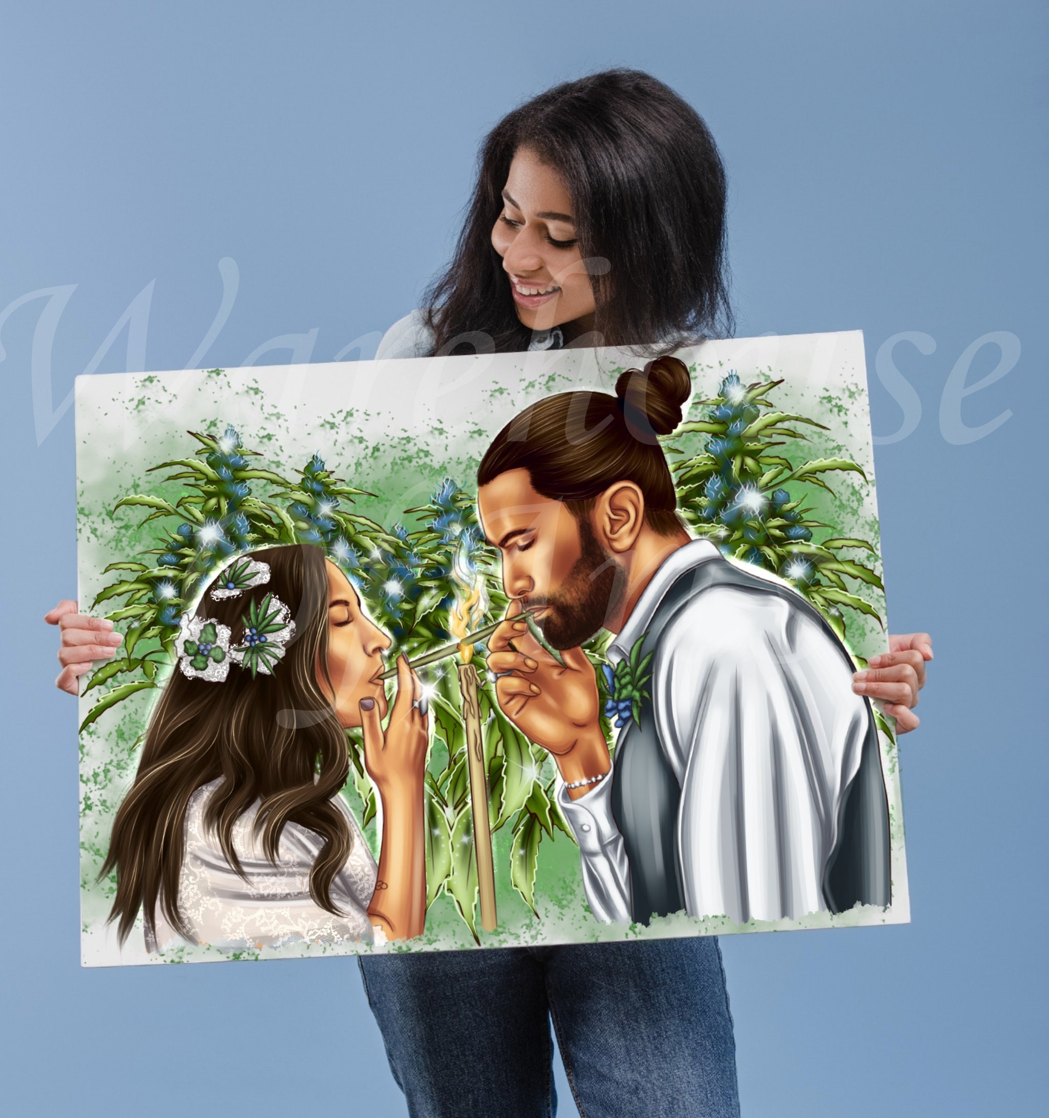 Custom Portrait With Cannabis Weed Funny Art 4 20 Wall Art - Etsy