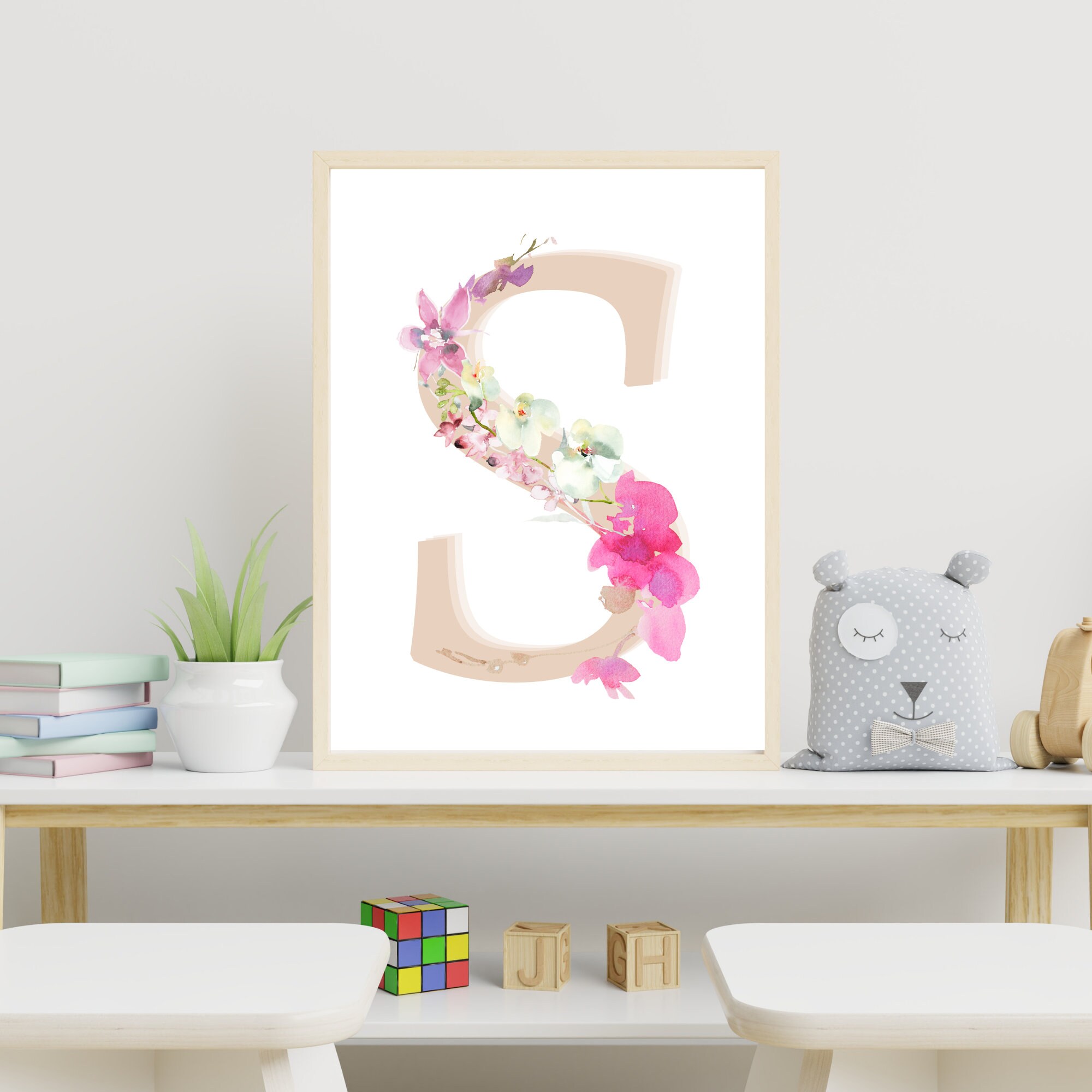 Monogram Letter S Wall Art Printable for Nursery | Monogram Nursery ...