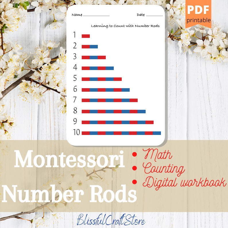 Montessori Number Rods Math Digital Worksheet Educational Material ...