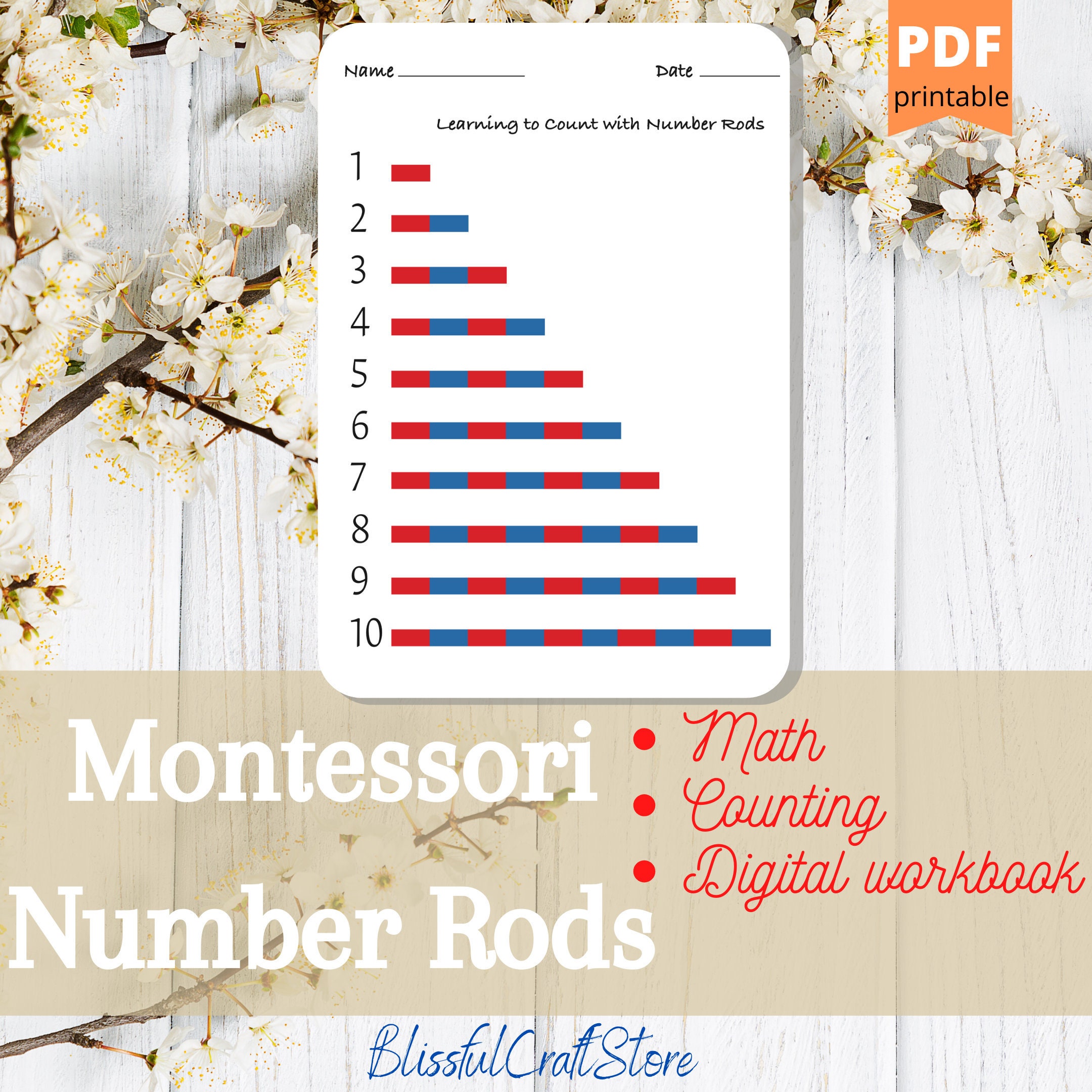 Montessori Number Rods Math Digital Worksheet Educational Material ...