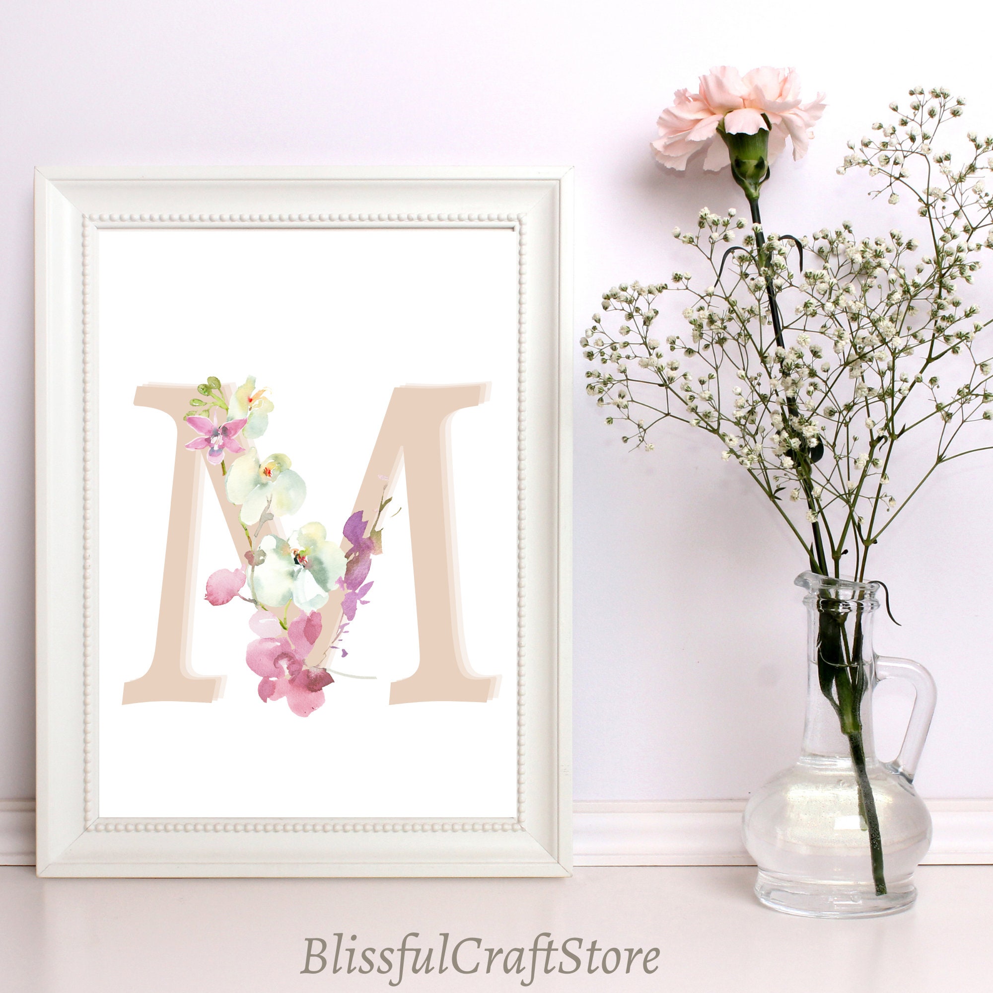 Monogram Letter M Wall Art Printable for Nursery | Monogram Nursery ...