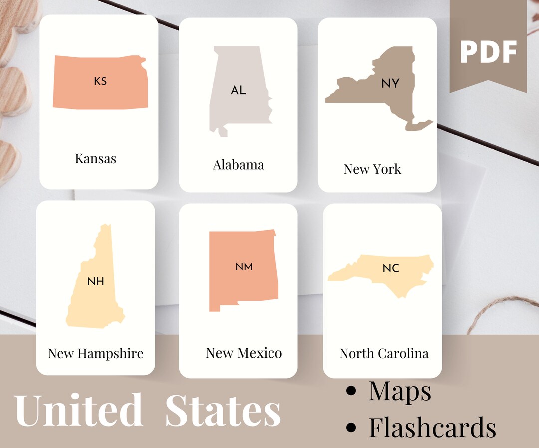 UNITED STATES MAPS | Montessori Flashcards | Vocabulary Cards | Three ...