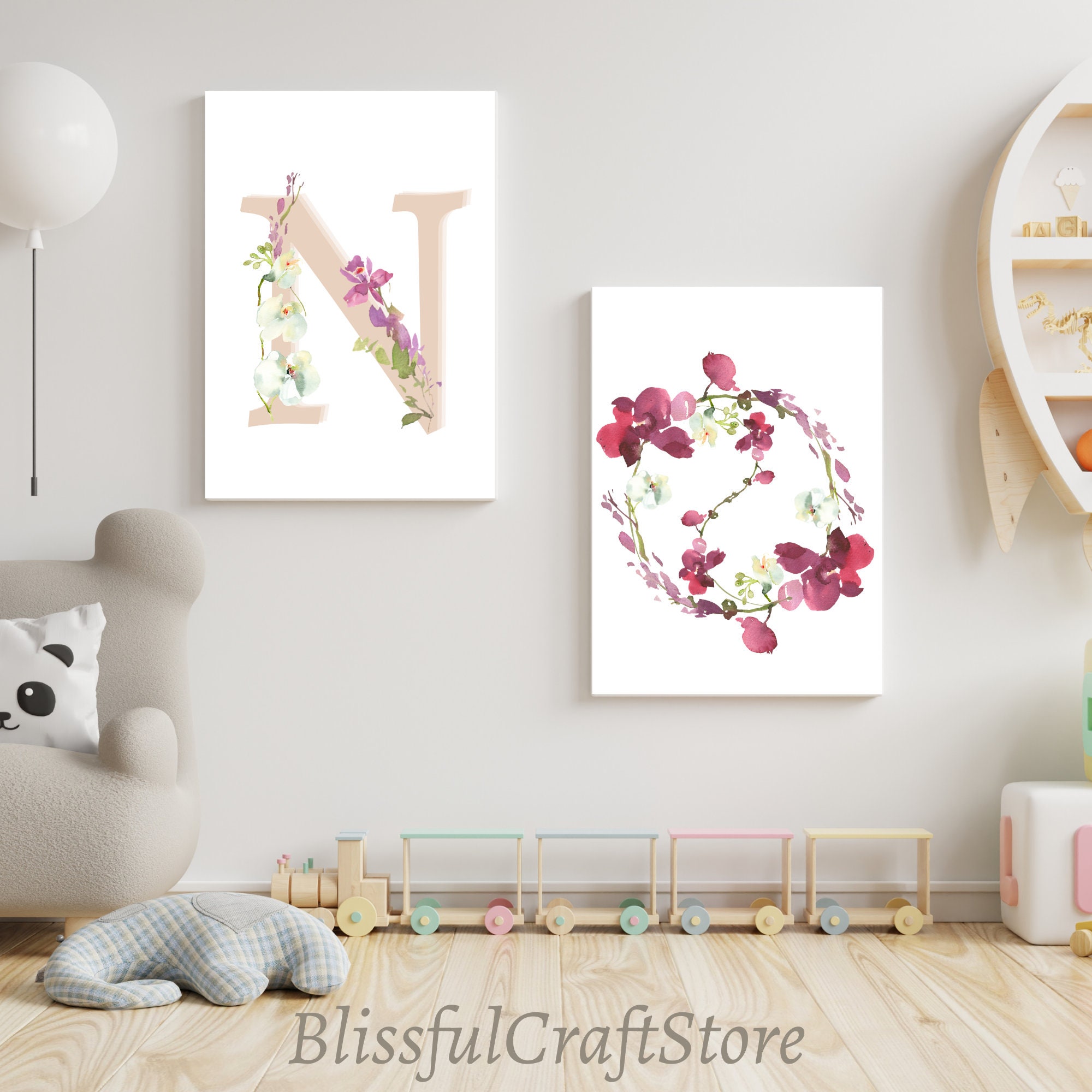 Monogram Letter N Wall Art Printable for Nursery | Monogram Nursery ...