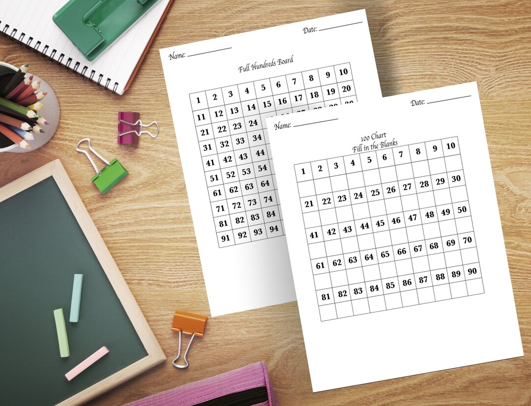 Montessori Printable Worksheets: Full Hundreds Board and 100 Charts - Etsy
