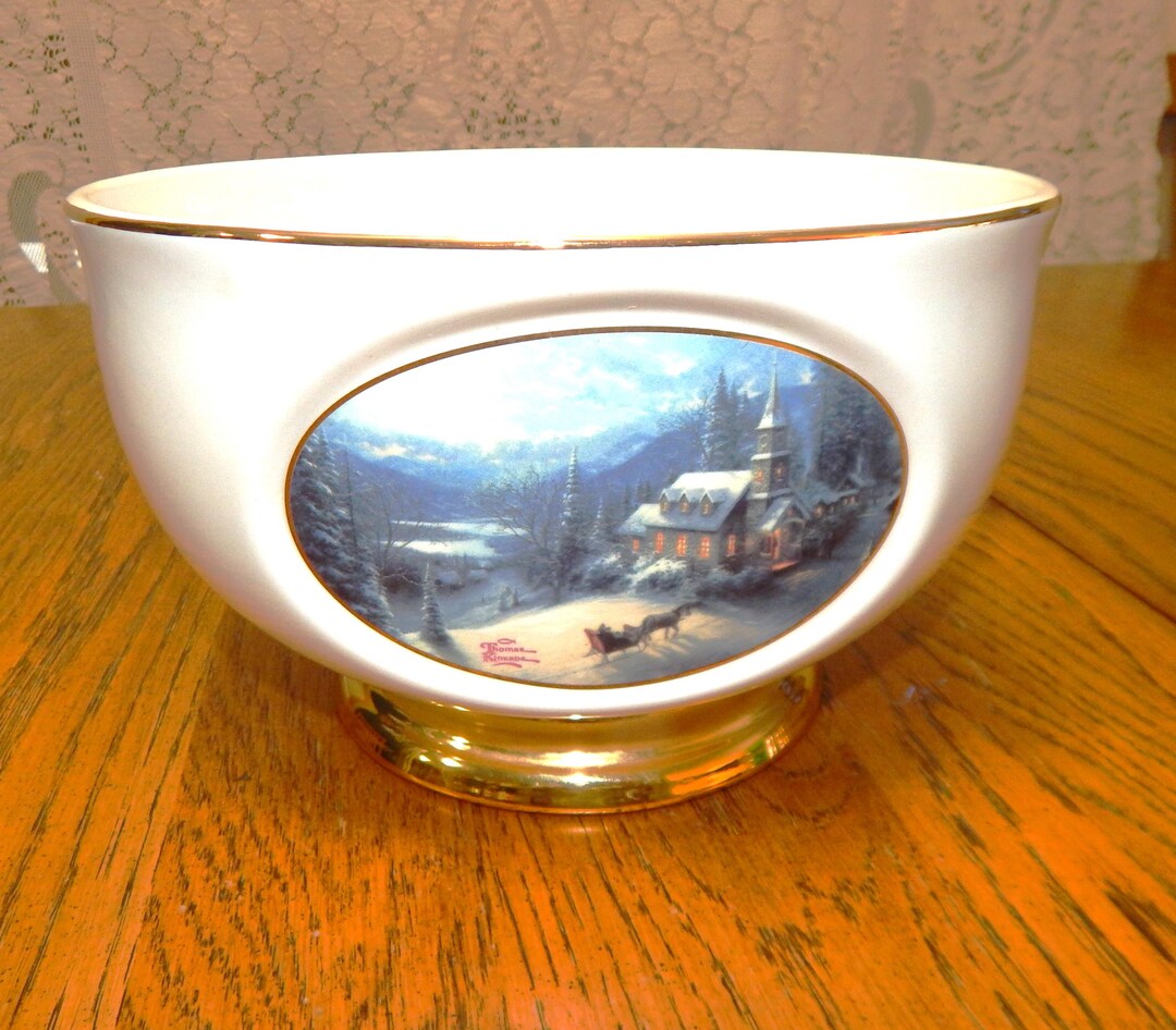 Thomas Kinkaide Sunday Evening Sleigh Ride Teleflora Bowl Planter Gold ...