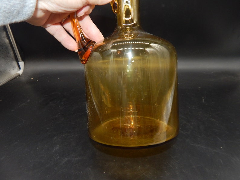 Vintage Mid Century Hand Blown Amber Art Glass Pitcher Carafe Skinny ...