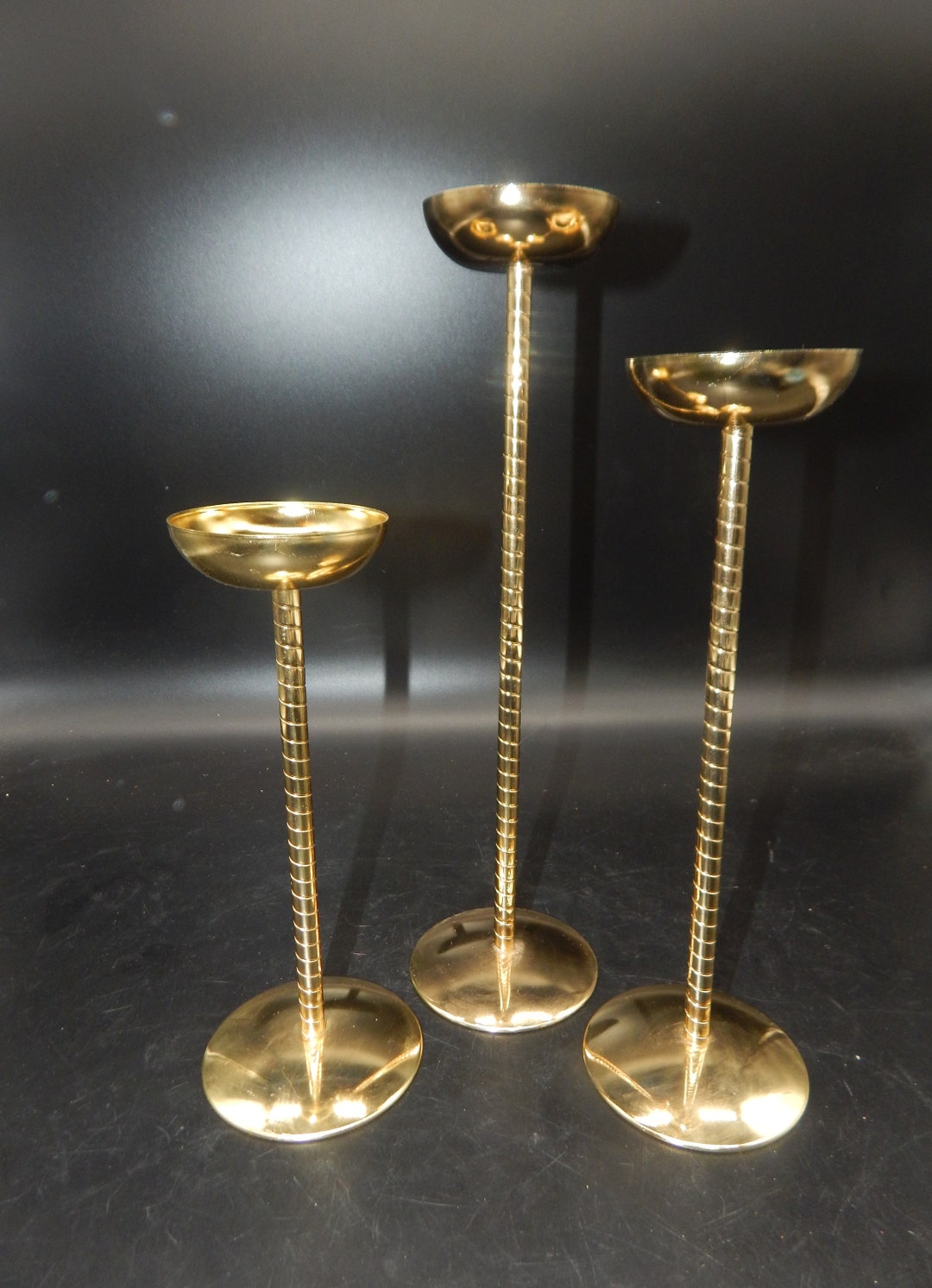 Contemporary Brass Pillar Candle Holders Set of Three Tiered - Etsy