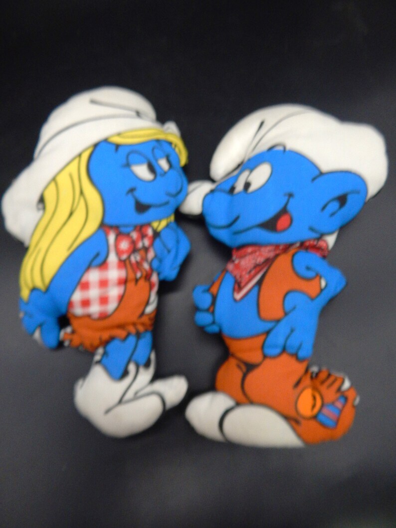 Retro Smurf Pillows Clumsy and Smurfette Peyo - Etsy