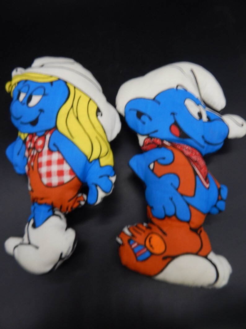 Retro Smurf Pillows Clumsy and Smurfette Peyo - Etsy