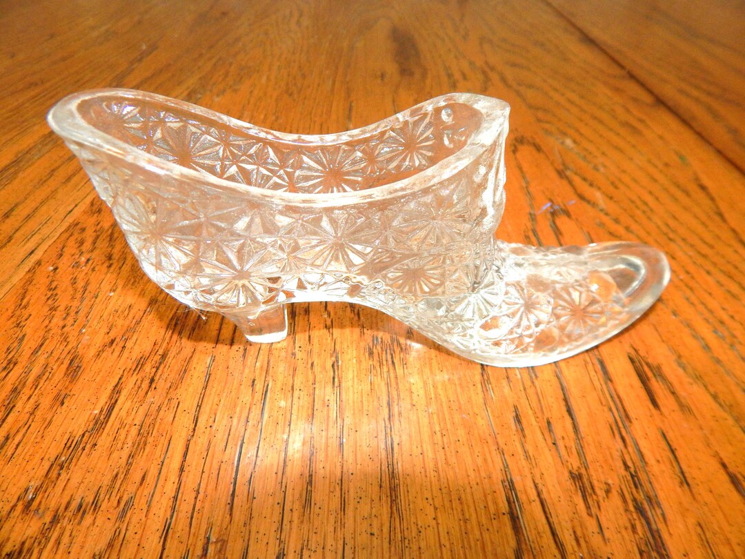Fenton Daisy Benton Clear Glass Slipper Trinket Dish - Etsy