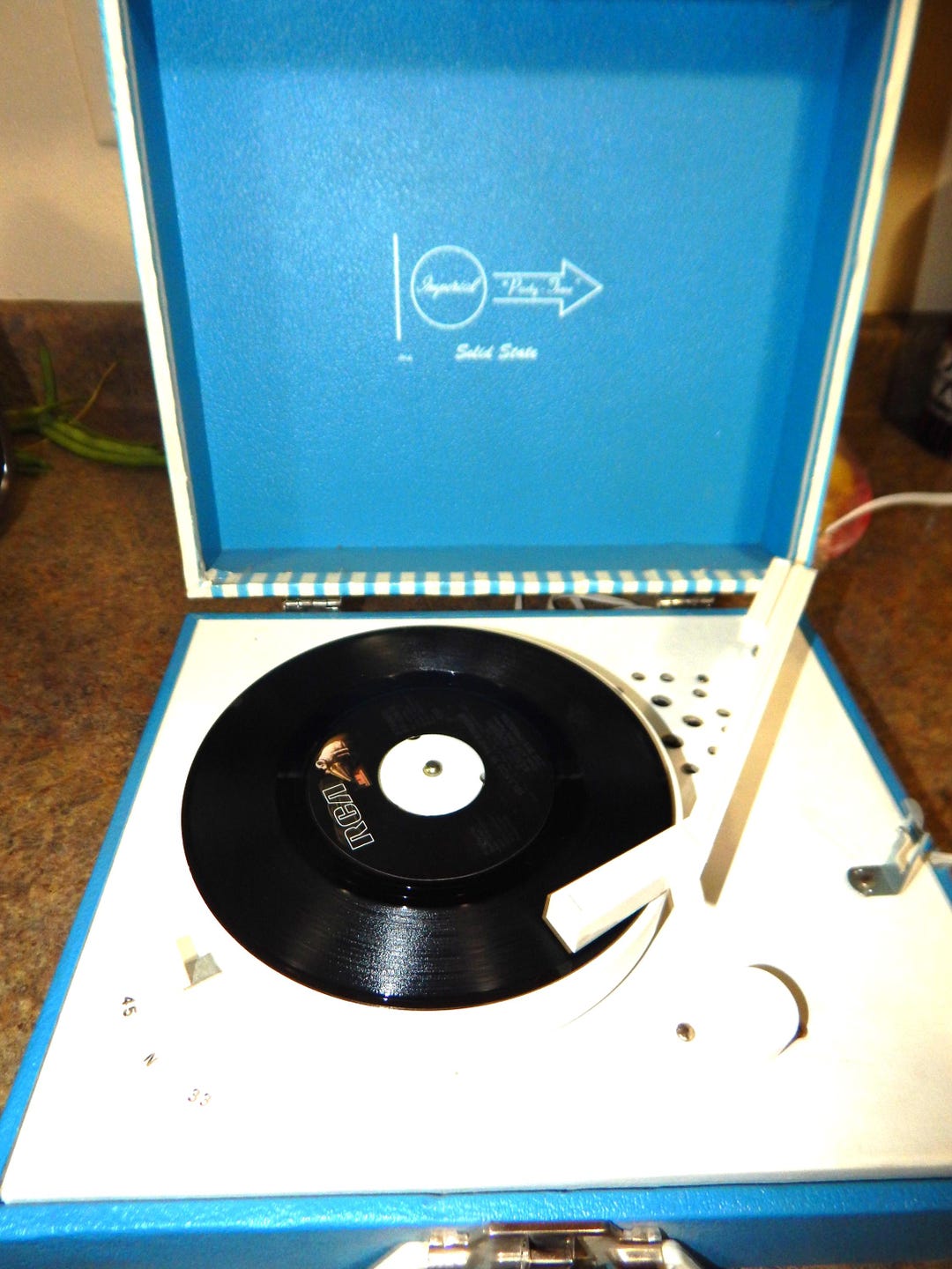 Vintage Imperial Party Time Record Player: Blue & White Suitcase ...