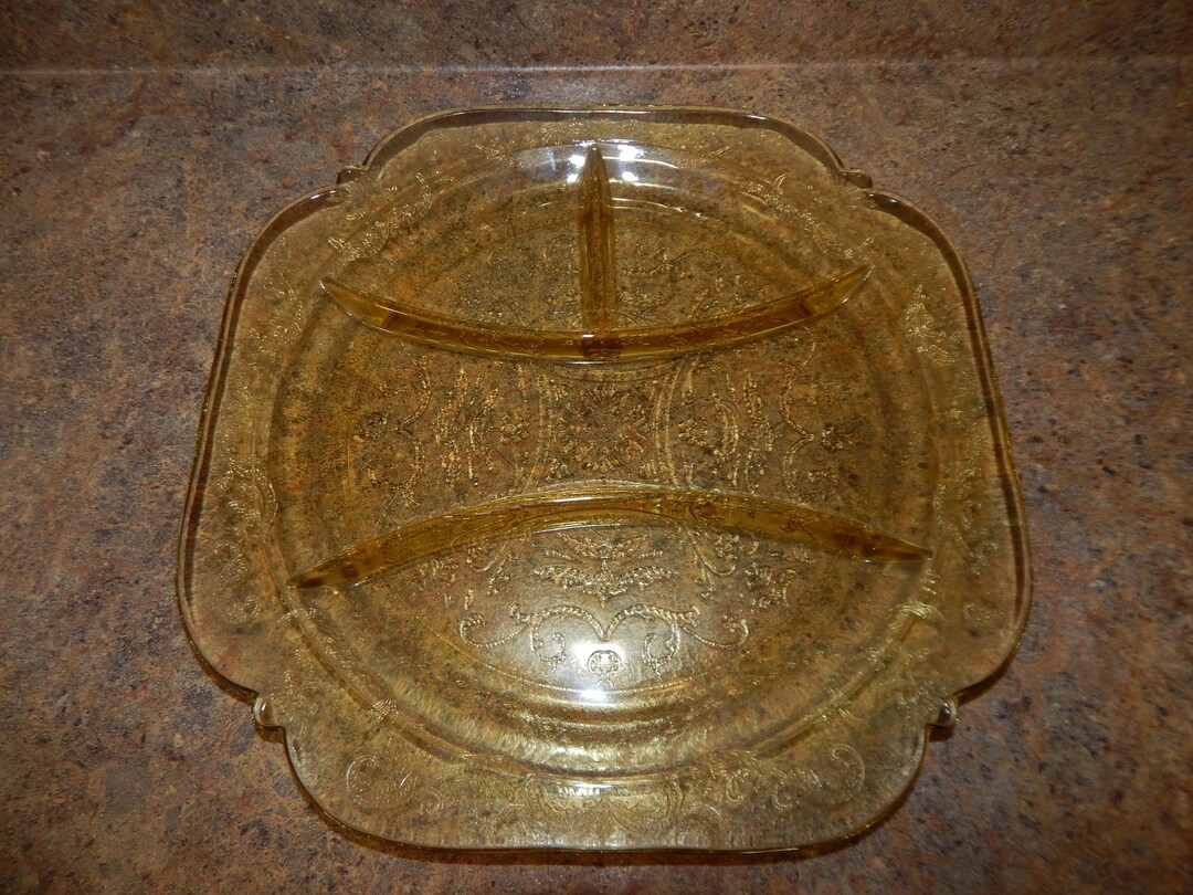 Depression Carnival Glass Plate With Compartments Antique Yellow - Etsy