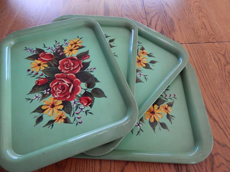Antique Red Roses on Green Background Metal Lunch Trays - Etsy