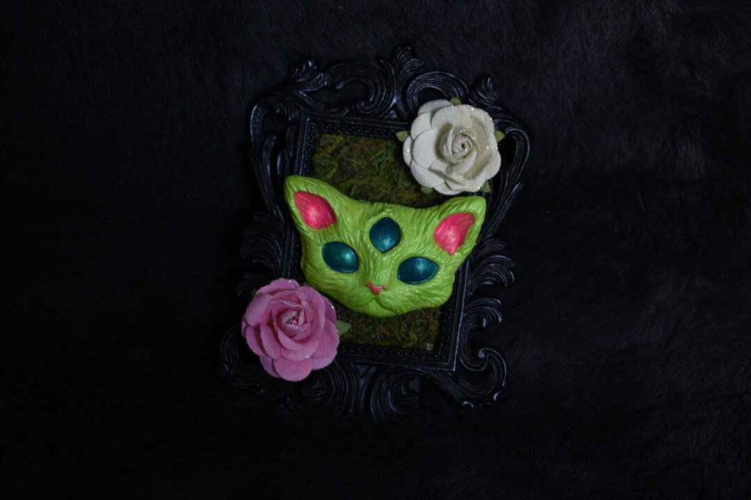 Hand Painted Sculpted 3D Alien Kitty Framed - Etsy