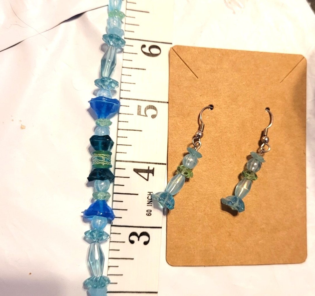 Handcrafted Boho Beaded Jewelry Set, Light Blue Dangle Earrings ...