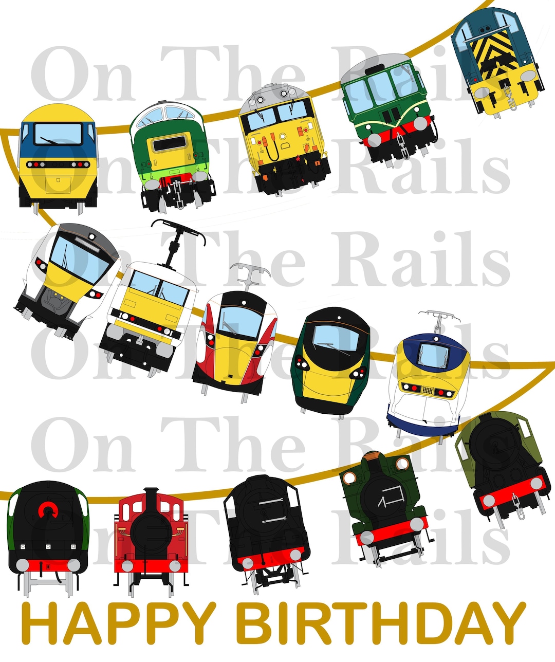 Locomotives Happy Birthday Garland / Bunting With Steam, Diesel ...