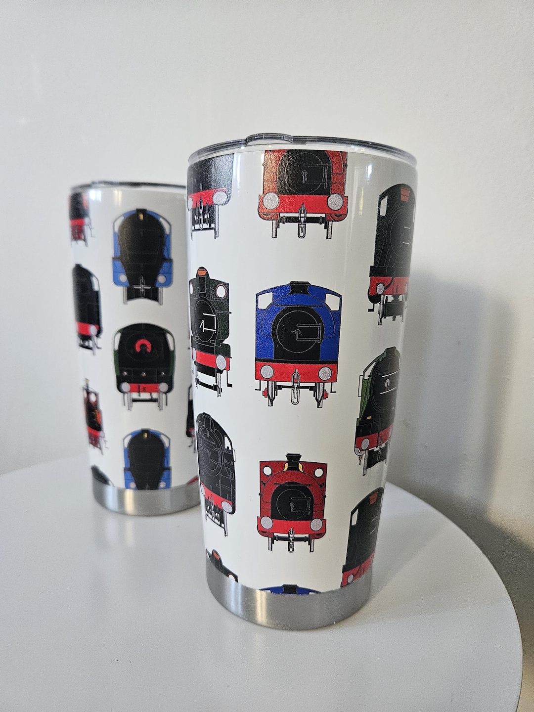 Steam Locomotive (faces) Trains Insulated Travel Mug / Cup and Lid 16oz ...