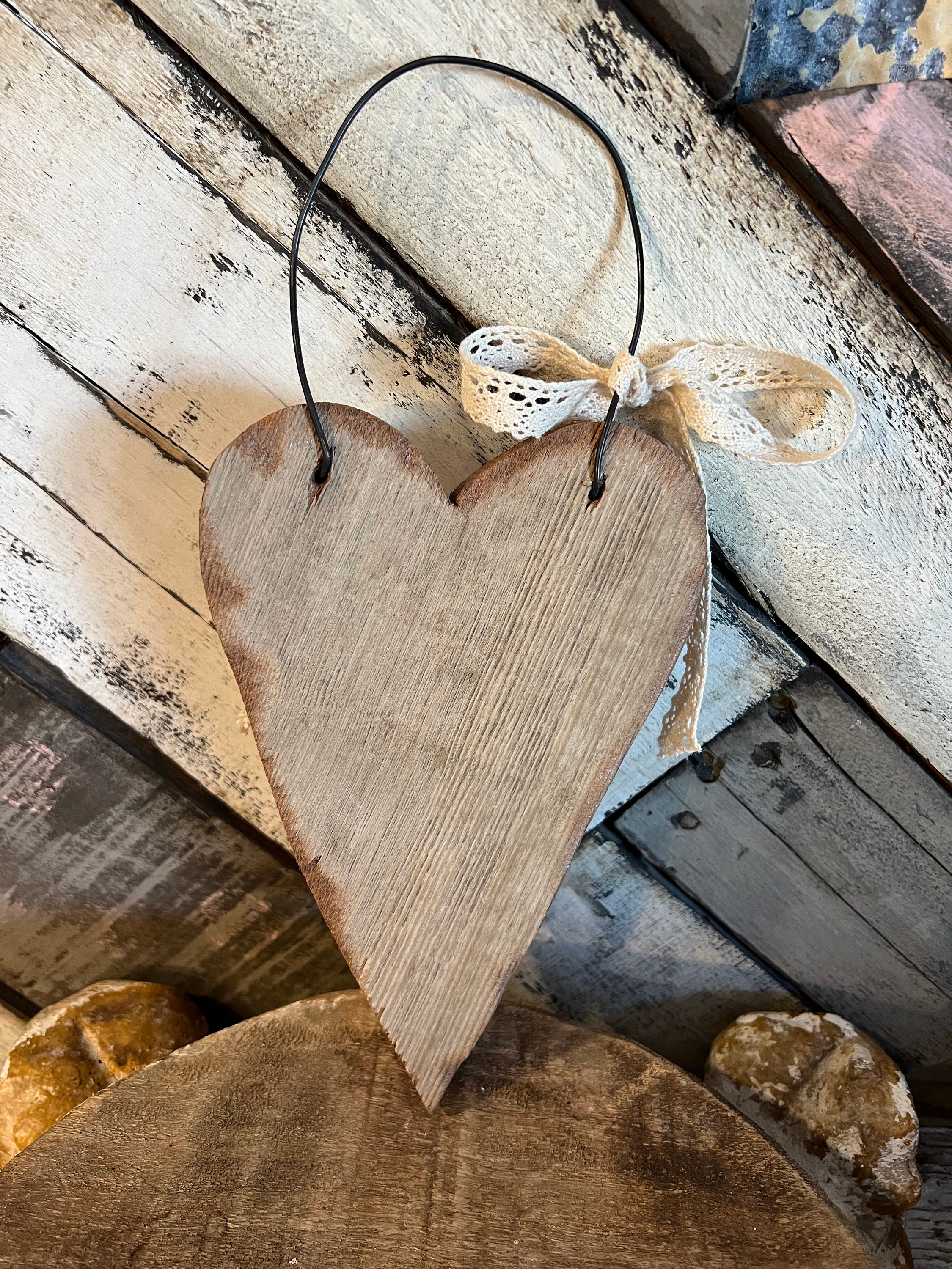 Darling Shabby Chic Chippy Wood Heart With a Sweet Puffy Material Heart ...