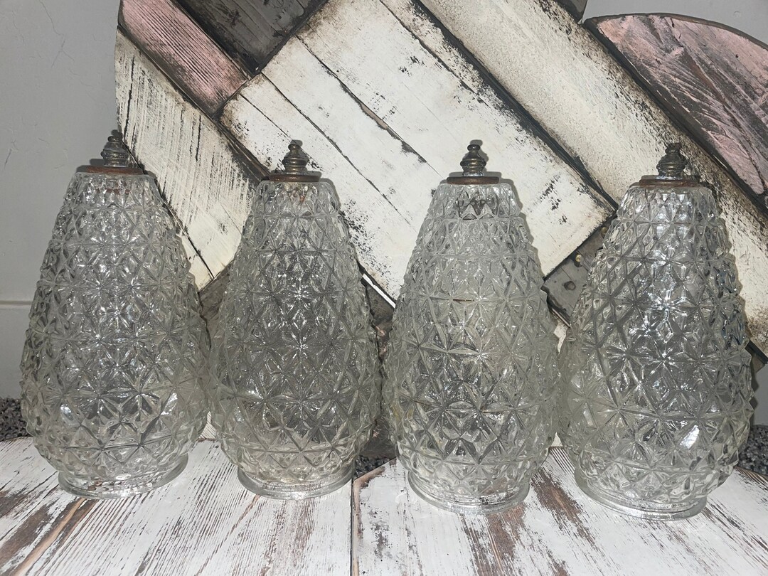 4 Vintage Clear Glass Diamond Point Pendant Light Cover - Etsy